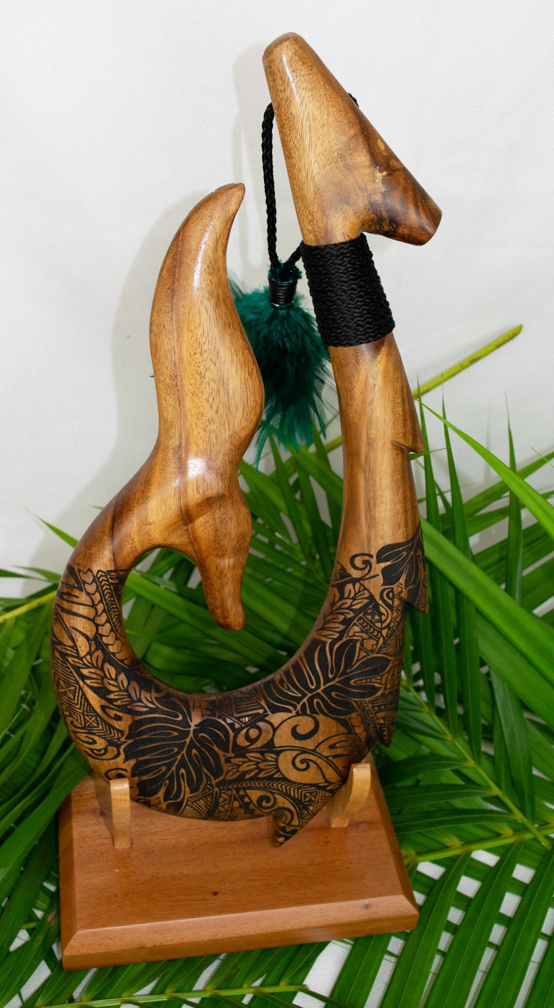 Wood Carved Fish Hook Wall Art Decor Polynesian Tribal With Desk Mount ...