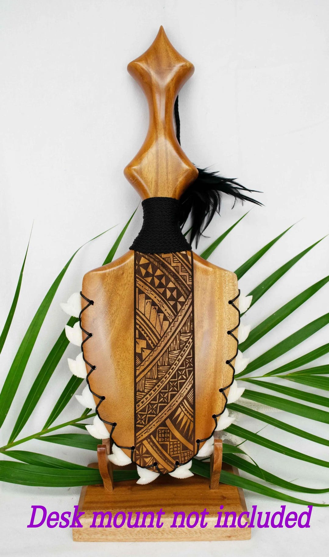 Hawaiian Leiomano Wood Dagger With IMMITATION Shark Teeth Tribal -mount ...