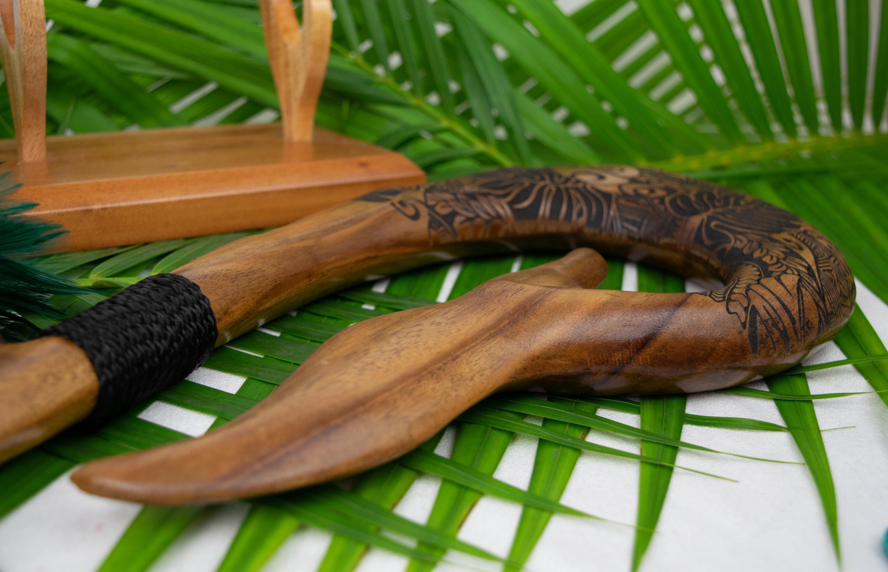 Wood Carved Fish Hook Wall Art Decor Polynesian Tribal With Desk Mount ...