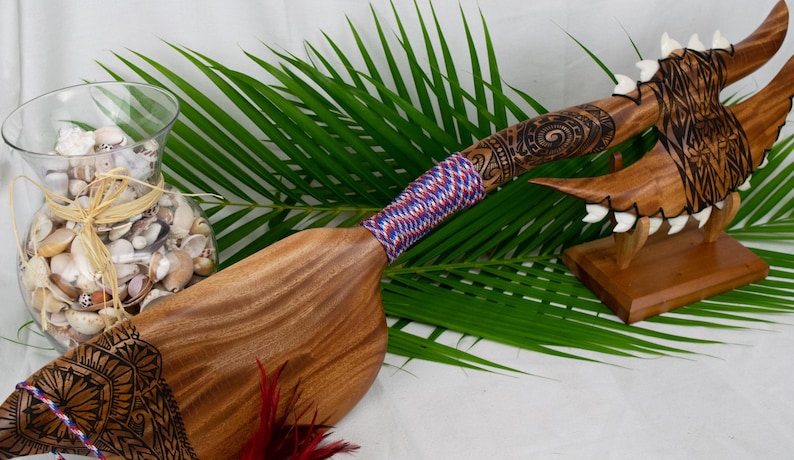 Hawaiian Warrior Battle Axe With (resin)shark Teeth and Tribal Pattern ...
