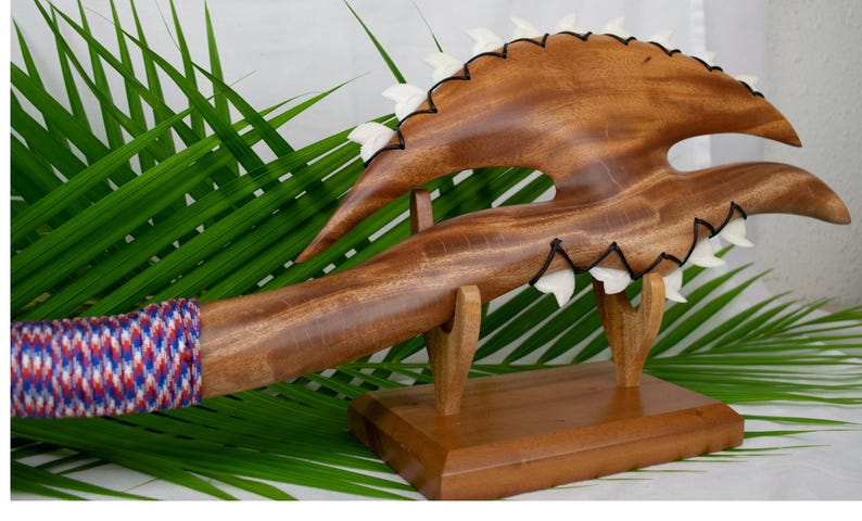 Polynesian Wood Carved Shark Teeth Battle Axe - Etsy
