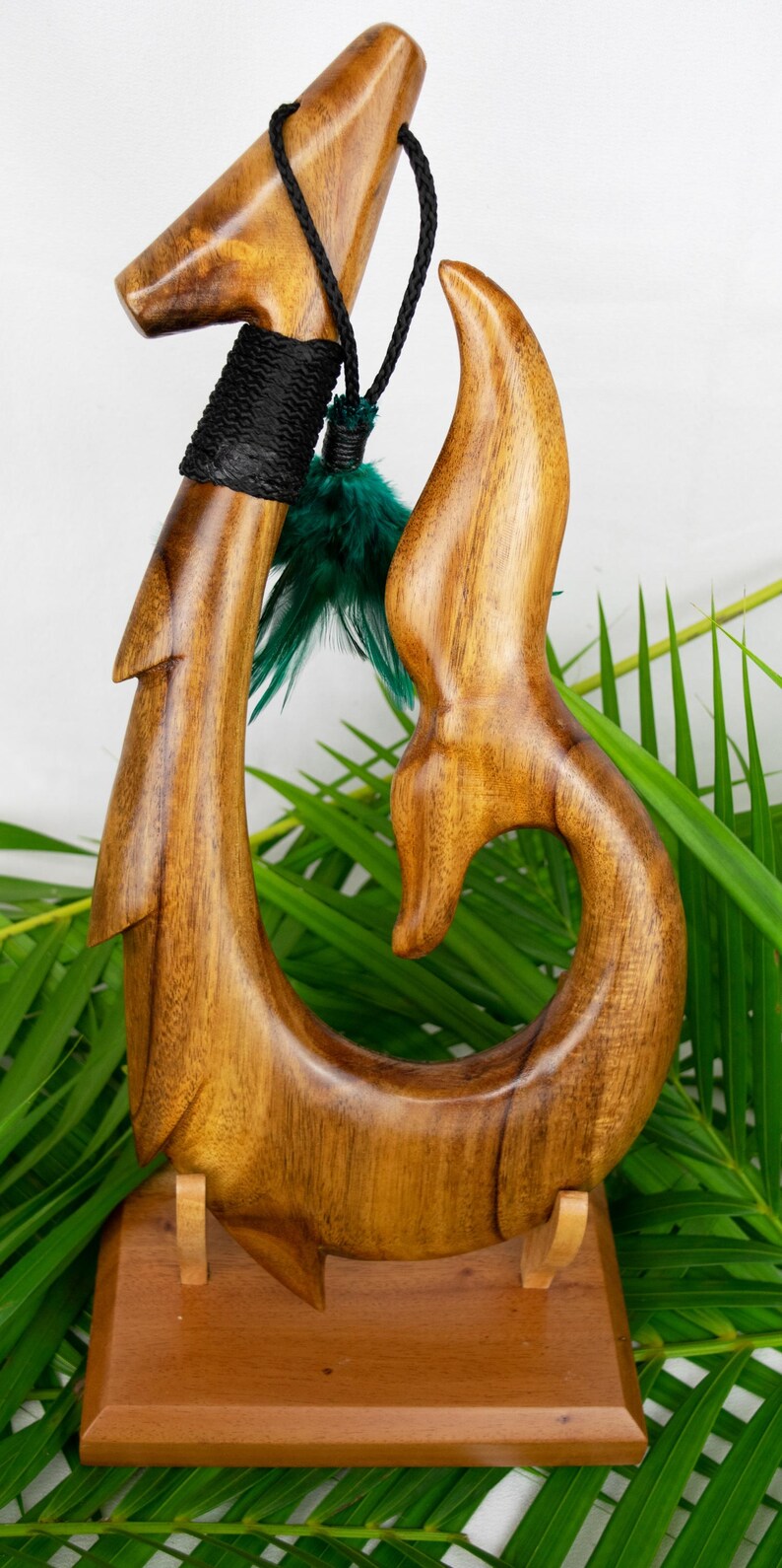 Wood Carved Fish Hook Wall Art Decor Polynesian Tribal With Desk Mount ...