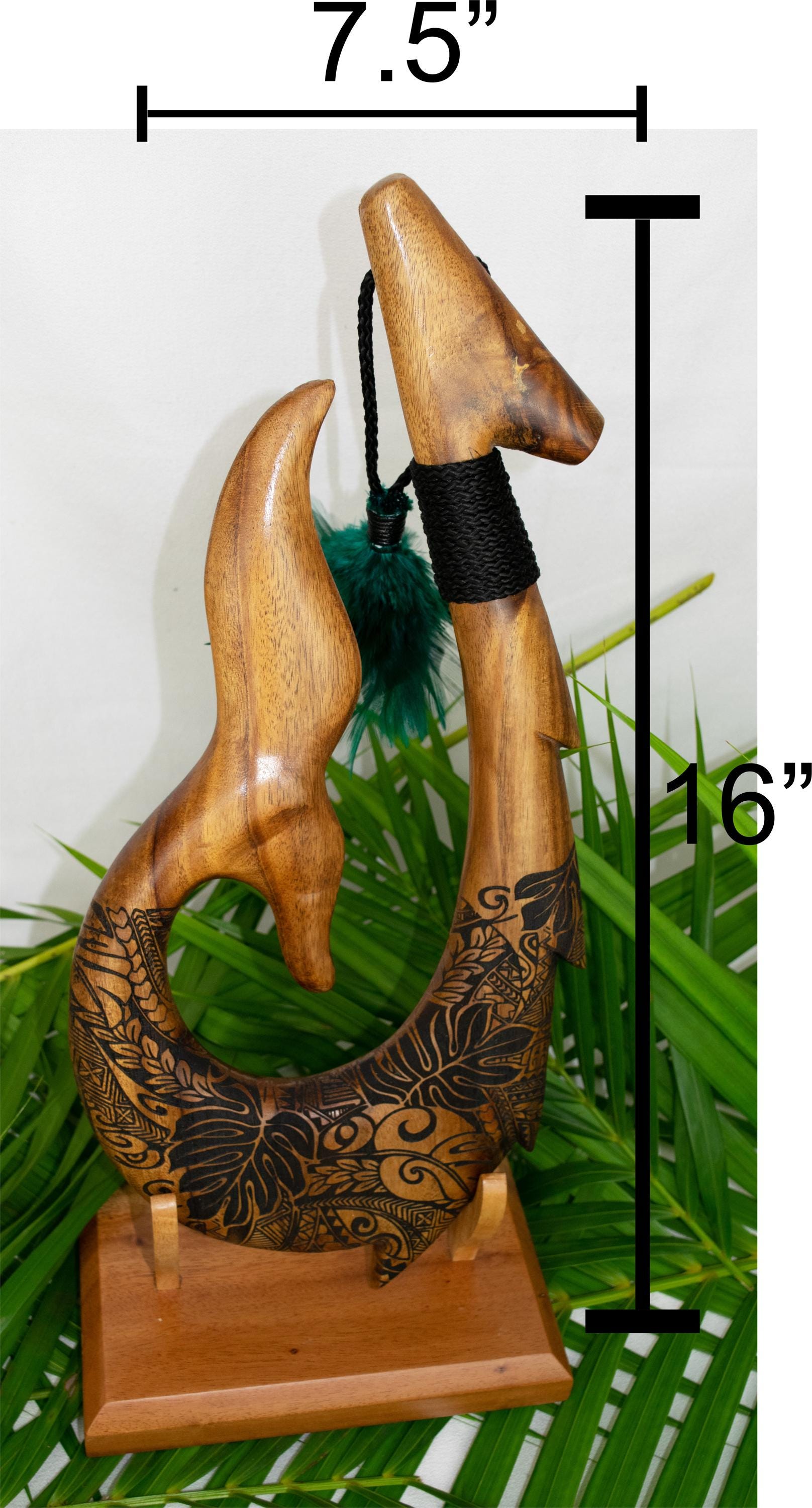 Wood Carved Fish Hook Wall Art Decor Polynesian Tribal With Desk Mount ...