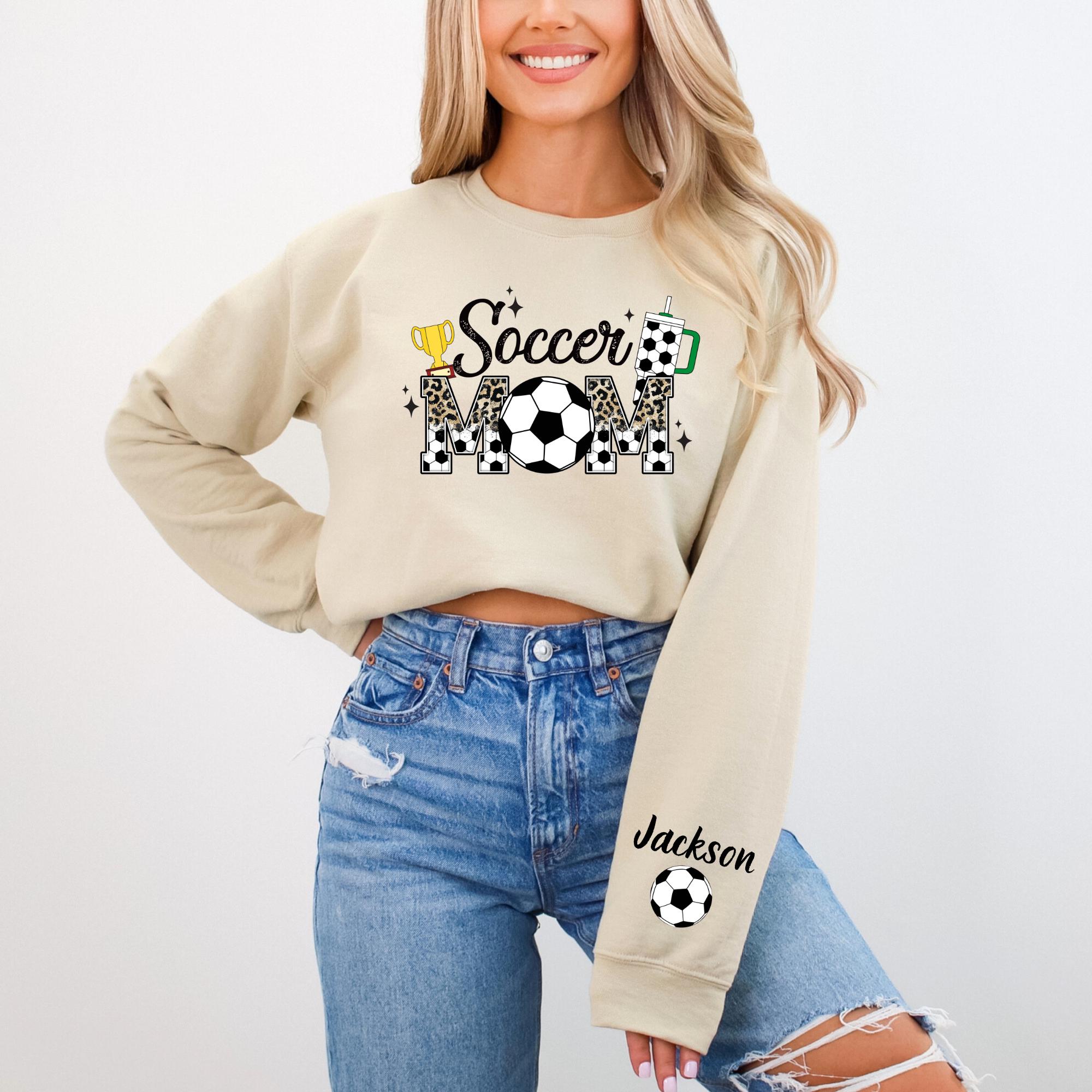 Custom Soccer Mom Kids Name on Sleeve Sweatshirt, Sport Mom Sweatshirt ...