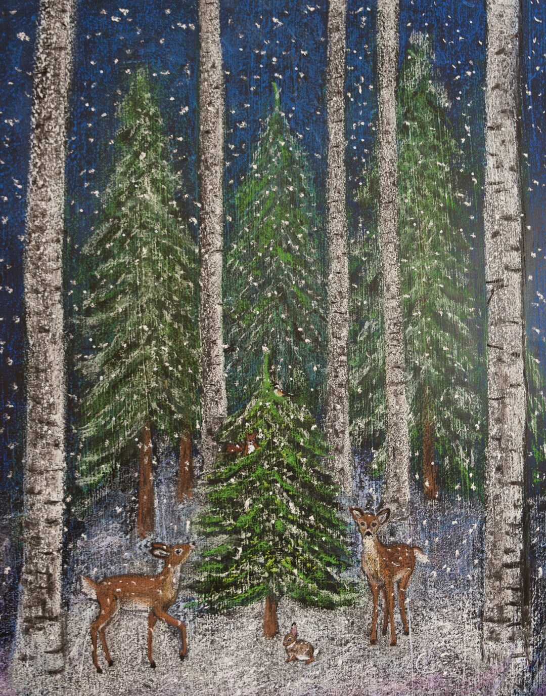 Winter Chalkboard Art, Deer in Birch Pine Forest, Blackboard Drawing 11 ...