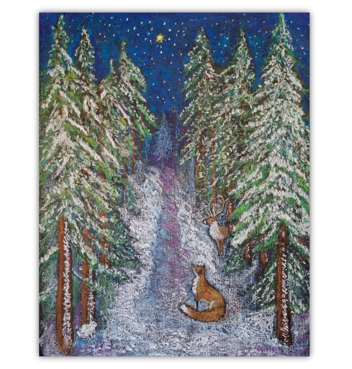 Winter Chalkboard Art Fox in Pine Forest Blackboard Drawing | Etsy