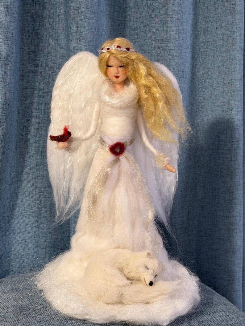 Ice Angel Tree Topper Needle Felted With Arctic Fox, Songbird - Etsy