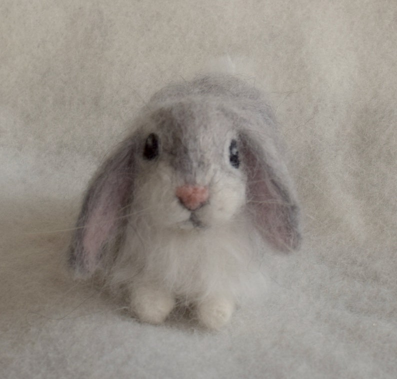 Needle Felted Lop Eared Baby Bunny Rabbit Grey Angora Luxury | Etsy