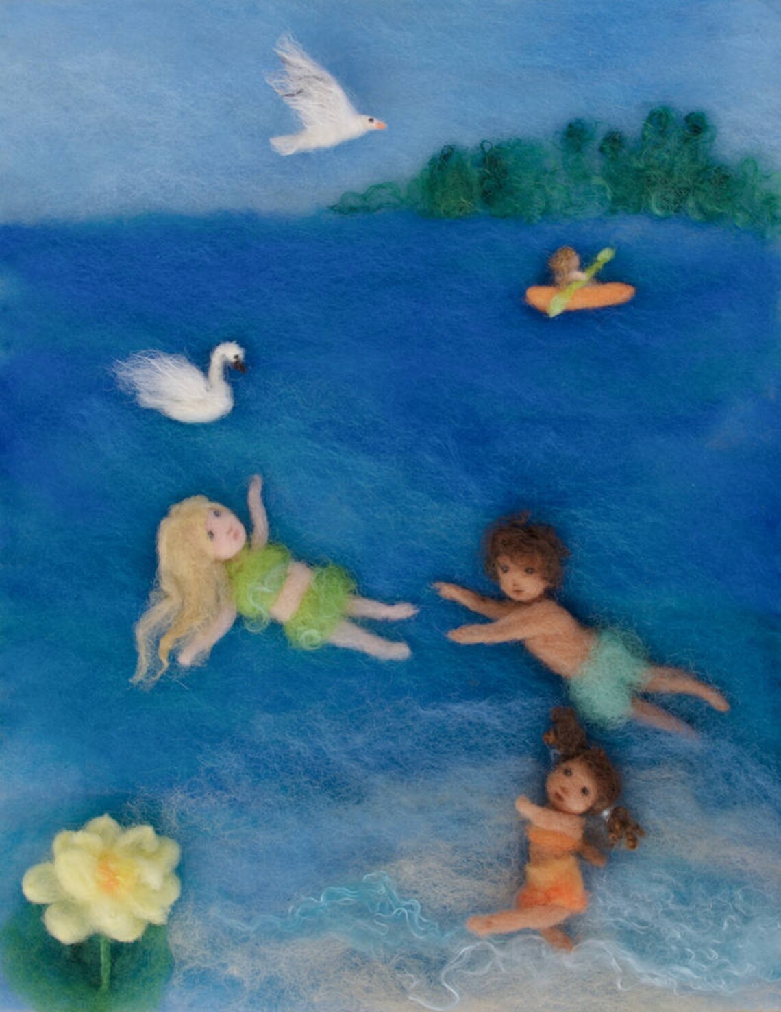 Summer Wool Painting Illustration Giclee Swimming Print From Seasons of ...
