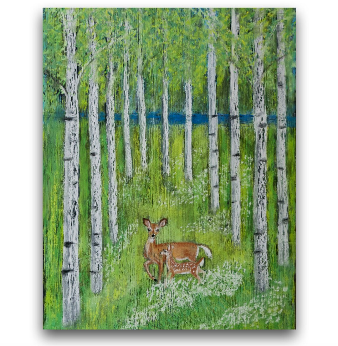Summer Chalkboard Art, Deer in Birch Forest, Photo Print of Blackboard ...