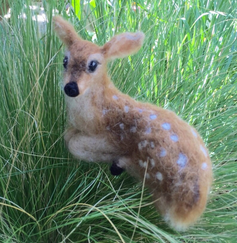 Needle Felted Deer Fawn Curled Up Laying Down Soft Alpaca | Etsy