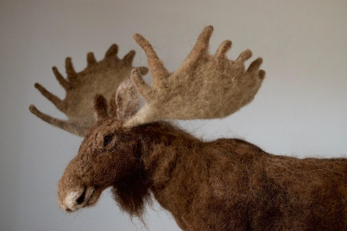 Needle Felted Moose, Custom Original, Realistic Moose, Forest Animals ...