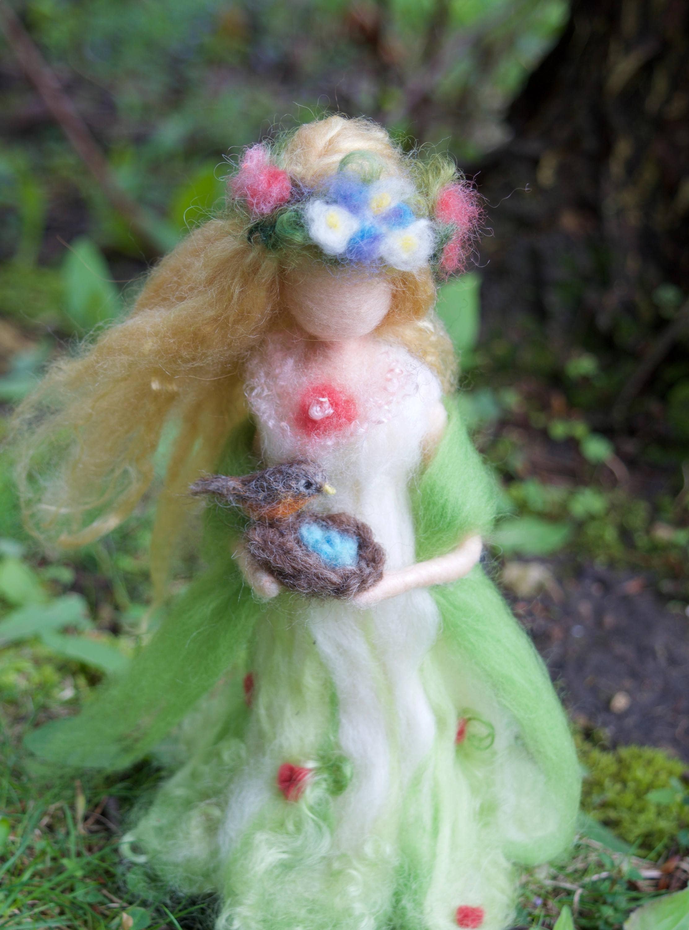 Spring Goddess Needle felted with Robin nest and eggs | Etsy