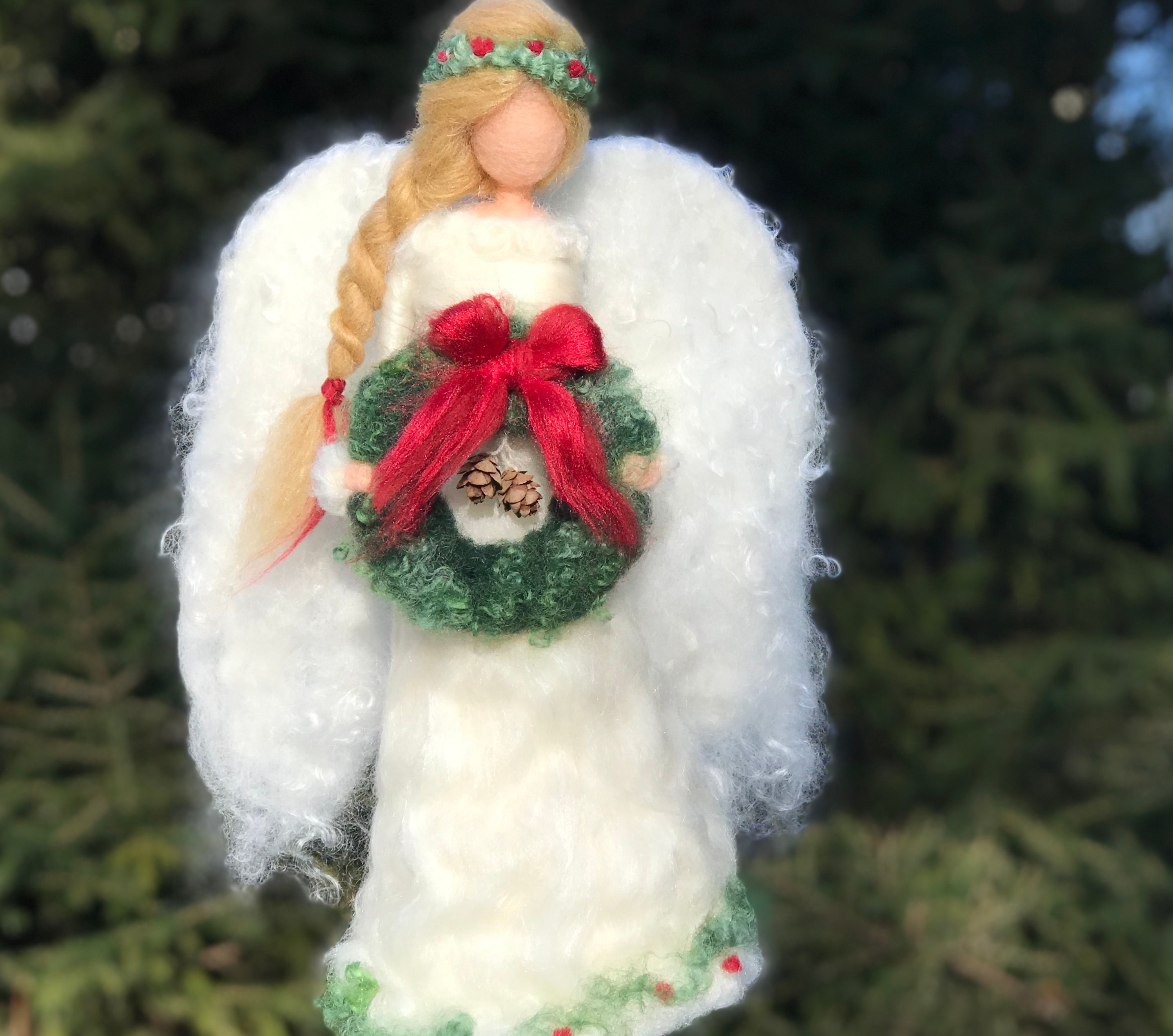 Angel Tree Topper Spruce Grove With Wreath Needle Felt NOTE | Etsy
