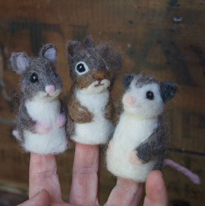 Needle Felt Finger Puppet Grey Mouse Storytelling Prop - Etsy