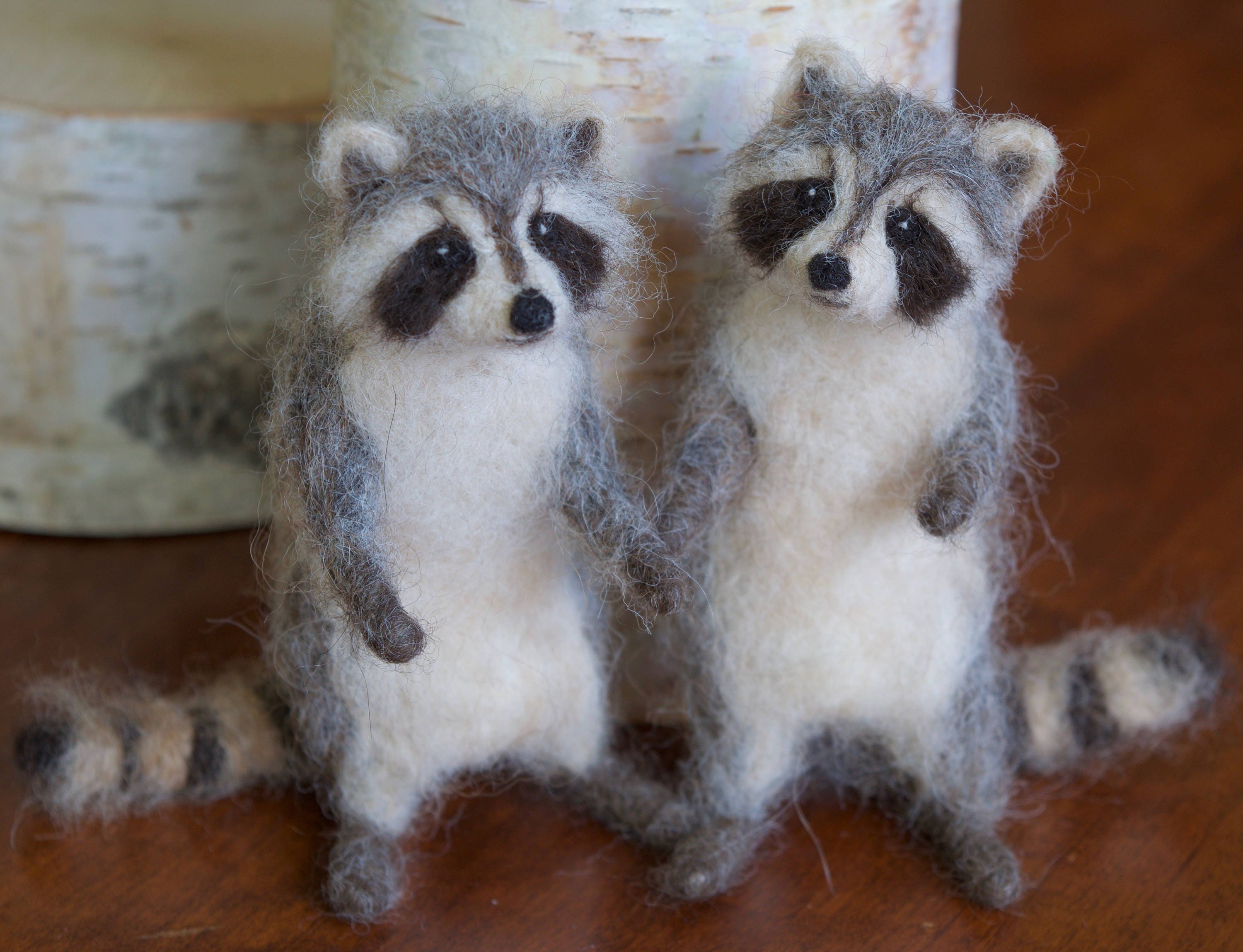Raccoon Needle Felted Baby, Woodland Baby Animal, Wool Forest Decor, 4 ...