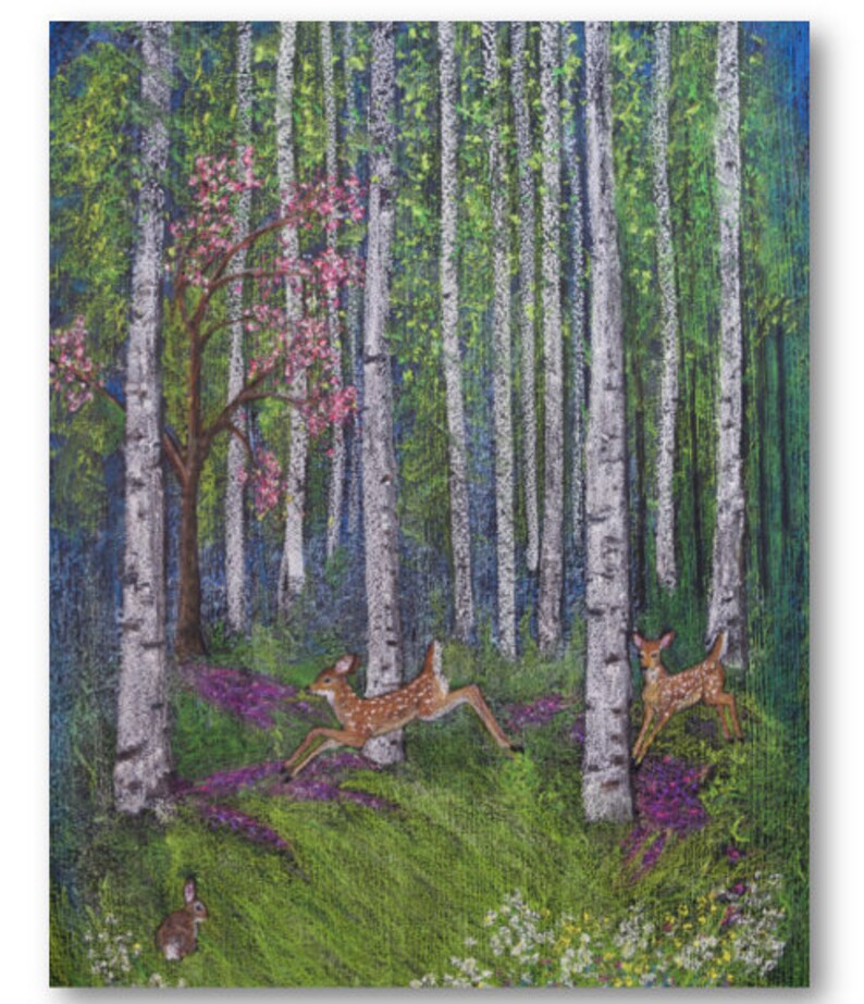 Spring Chalkboard Art Deer in Birch Forest Blackboard - Etsy