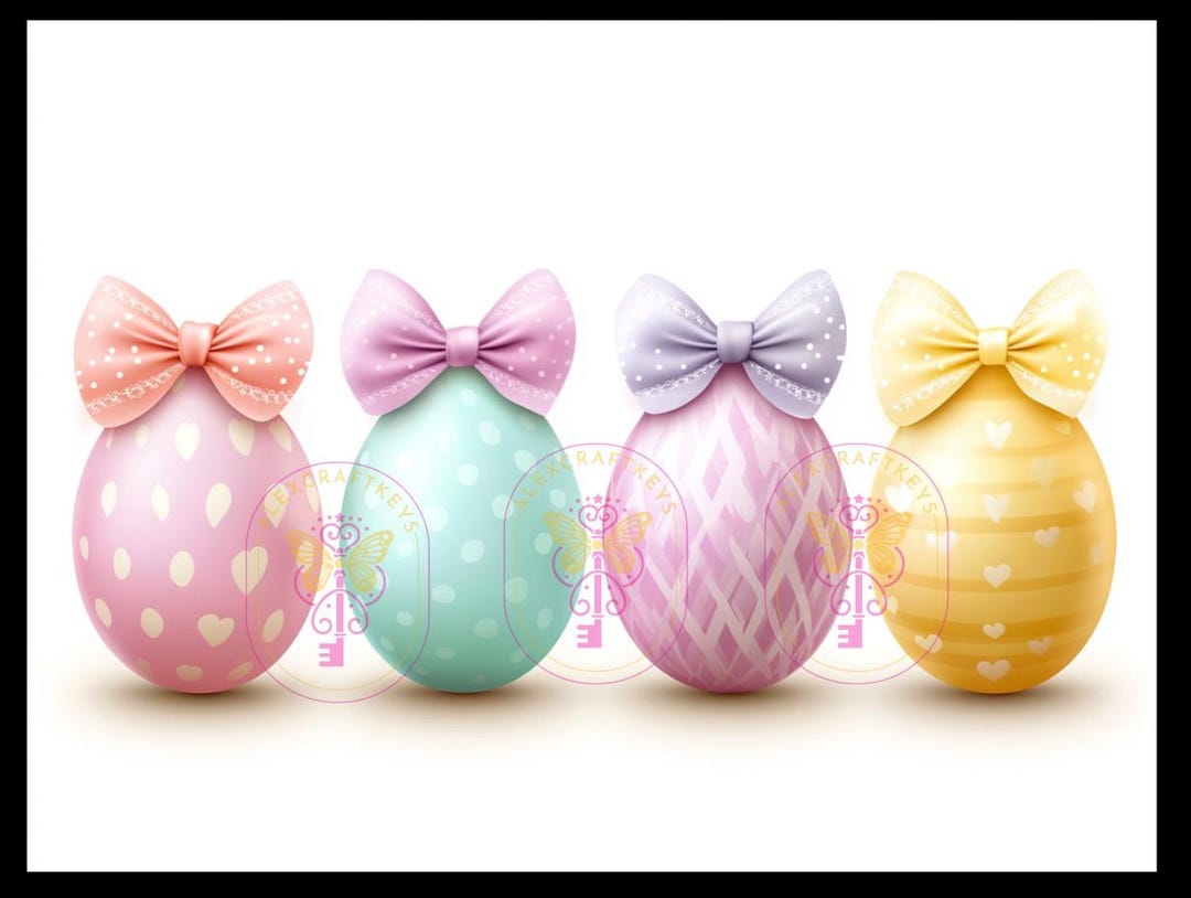 Pastel Easter Eggs PNG: Bow Clipart, Sublimation Design (digital ...