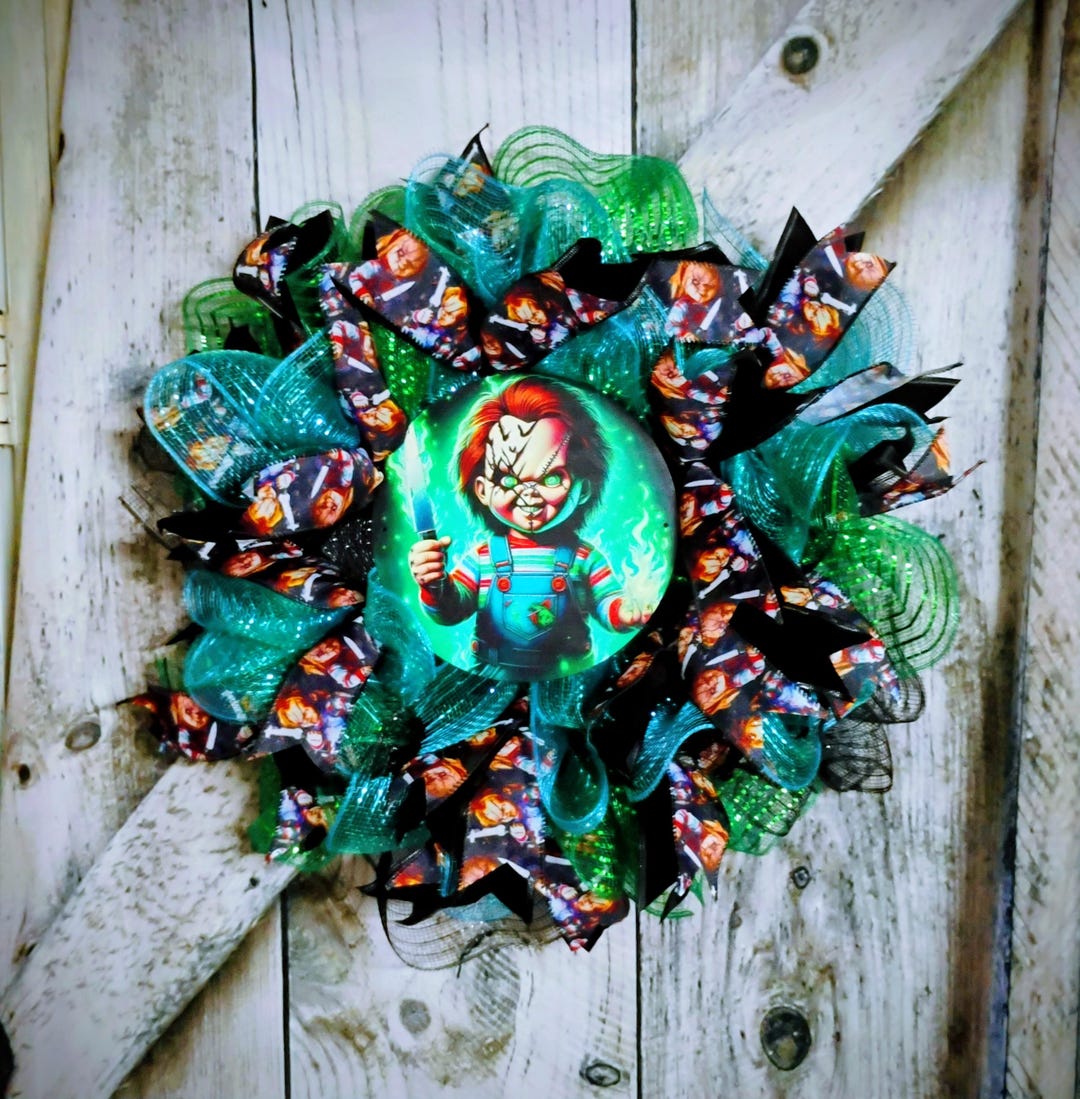 Creepy Chucky Wreath - Spooky Halloween Mesh Decor - Etsy