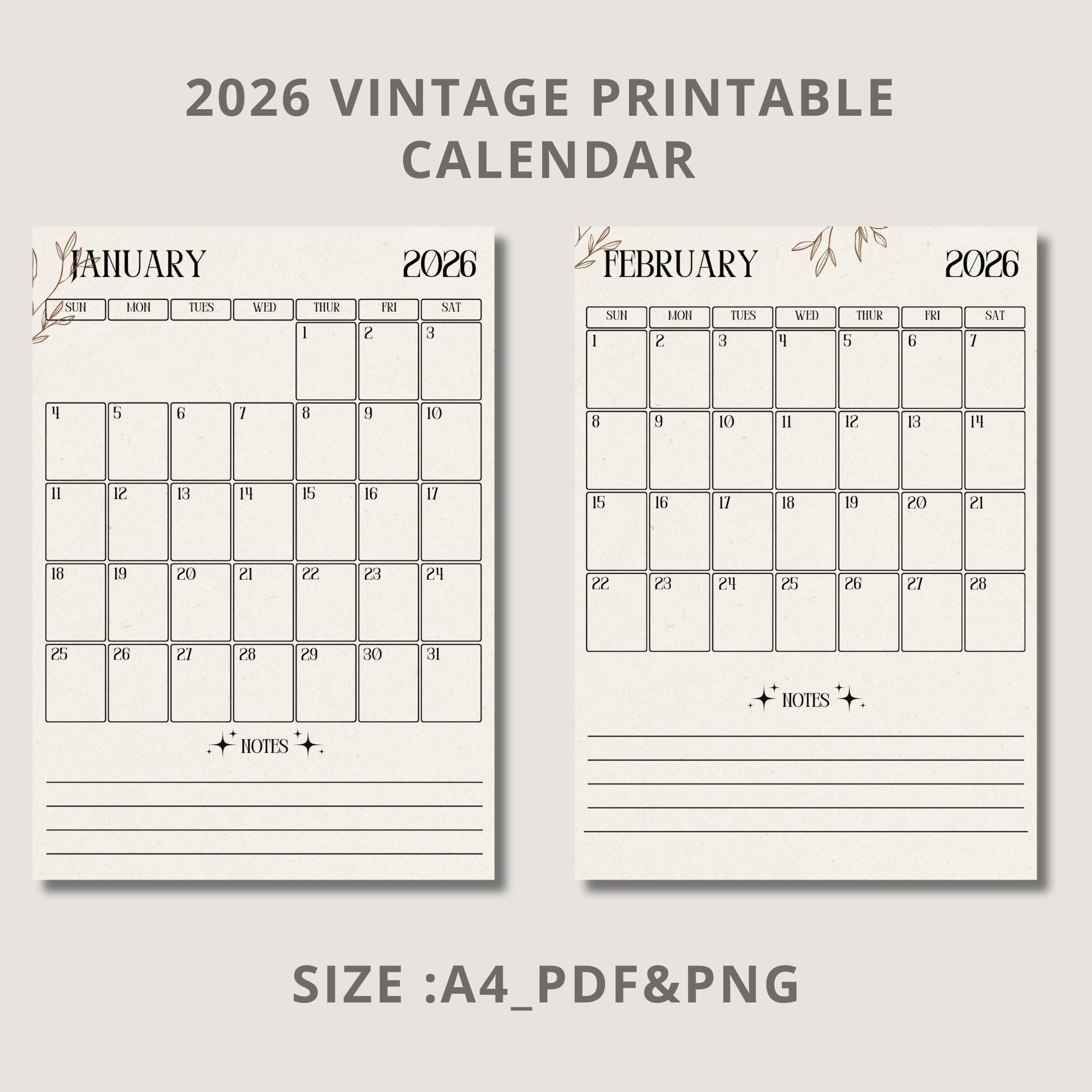 2026 Monthly Calendar Printable Landscape, Minimalist Calendar, Yearly ...