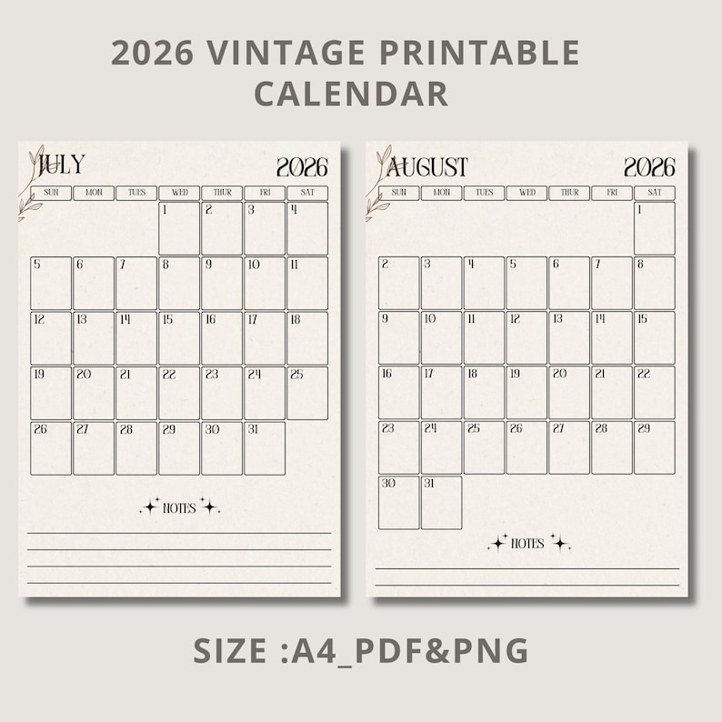 2026 Monthly Calendar Printable Landscape, Minimalist Calendar, Yearly ...