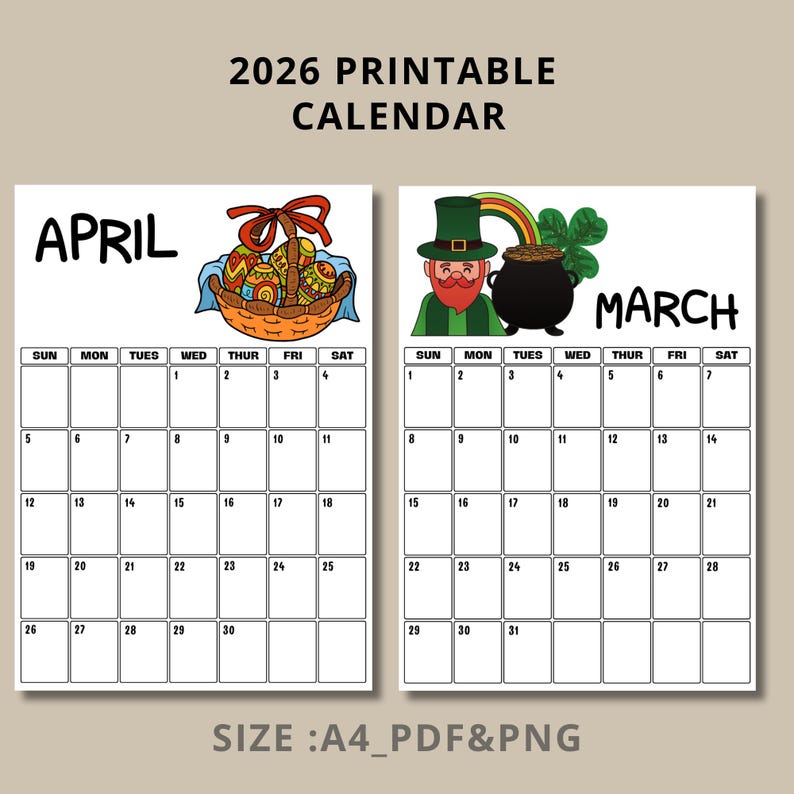 2026 Monthly Calendar Printable Landscape, Minimalist Calendar, Yearly ...