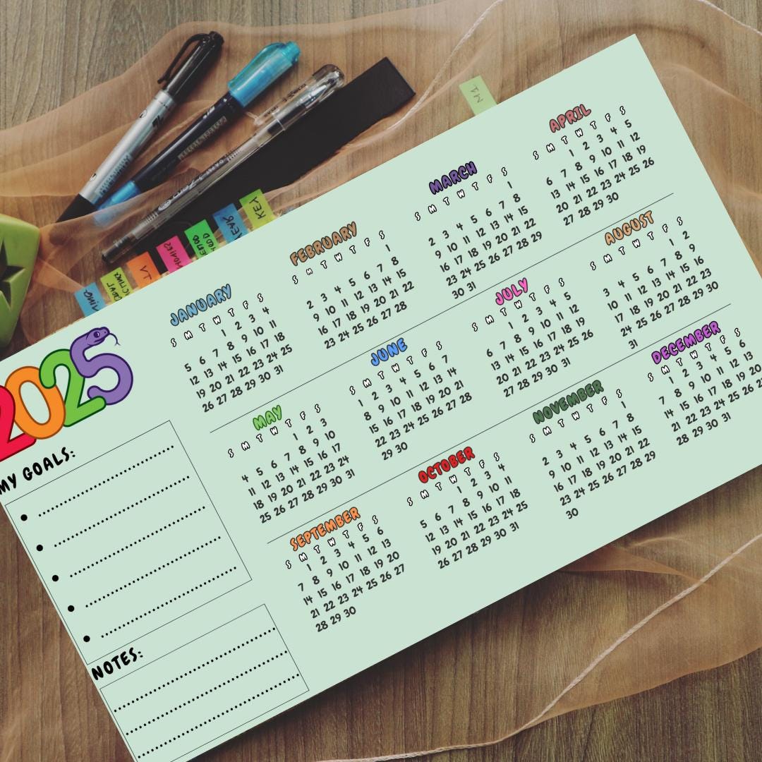 2025 Calendar With Goal-setting and Note Sections - Etsy