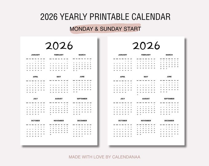 2026 Calendar Minimalist 2026 Wall Calendar Landscape 2026 Yearly ...