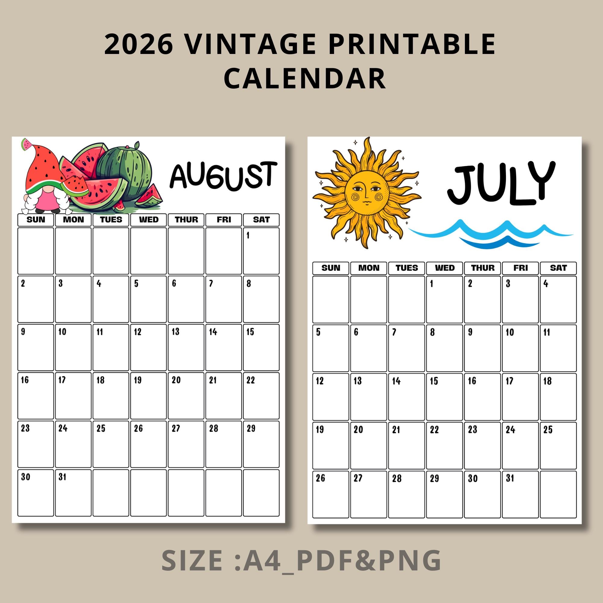 2026 Monthly Calendar Printable Landscape, Minimalist Calendar, Yearly ...
