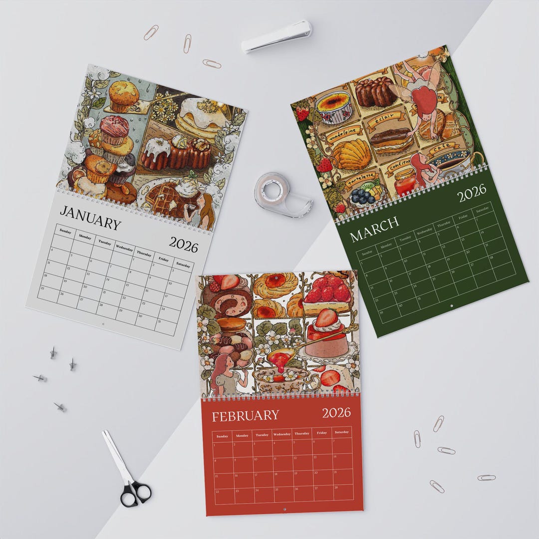 2026 Kitchen Wall Calendar, Food Art, Dessert Calendar, 2026 Monthly ...