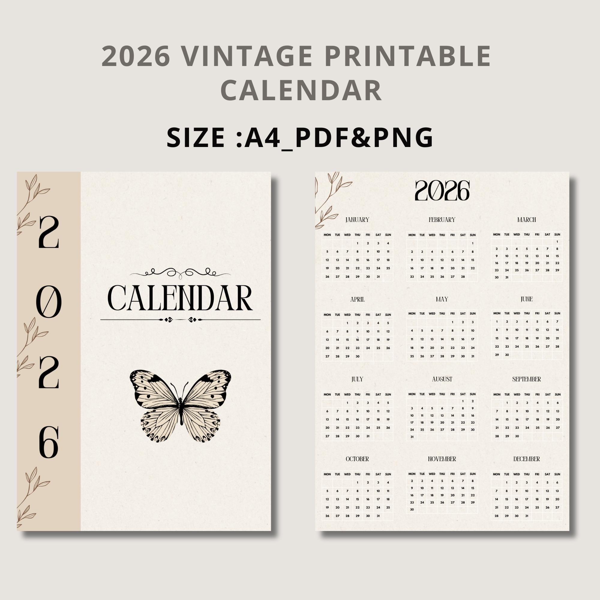 2026 Monthly Calendar Printable Landscape, Minimalist Calendar, Yearly ...