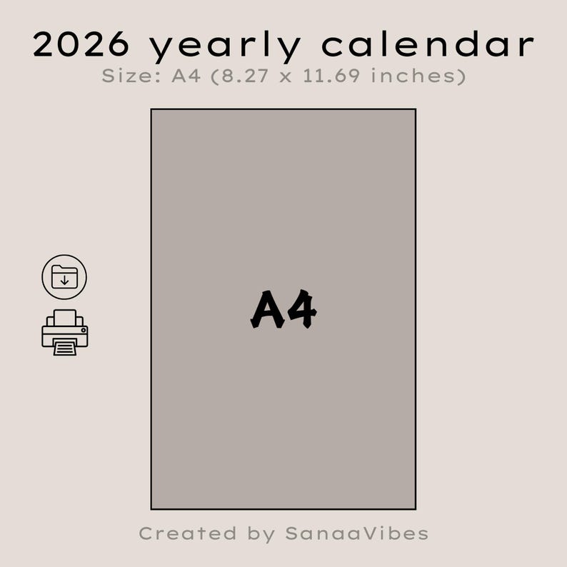 2026 Year Calendar Printable Landscape, Minimalist Calendar, Yearly ...