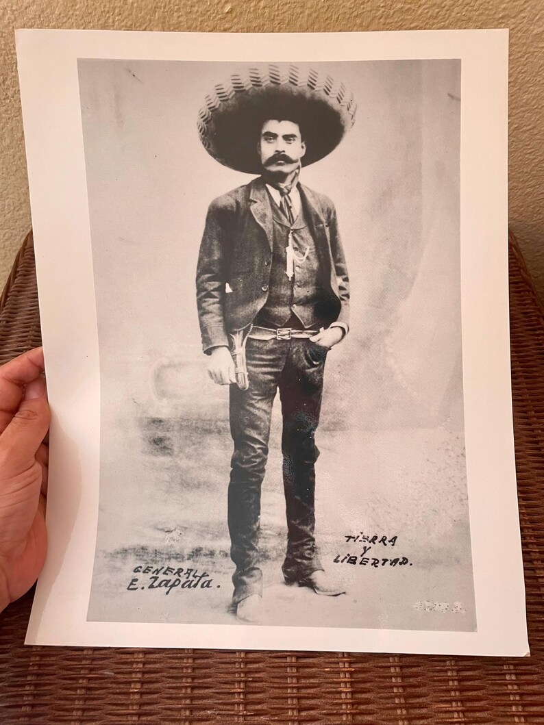 Large Vintage Laminated Photo General Emiliano Zapata Tierra Y Libertad ...