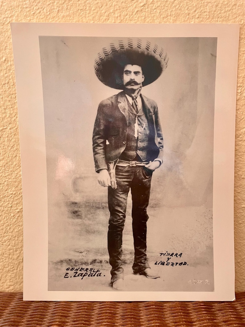 Large Vintage Laminated Photo General Emiliano Zapata Tierra Y Libertad ...