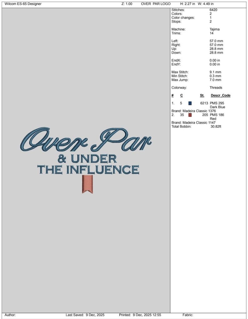 Over Par Under the Influence Embroidery File | Golf Script Logo 4.49x2 ...