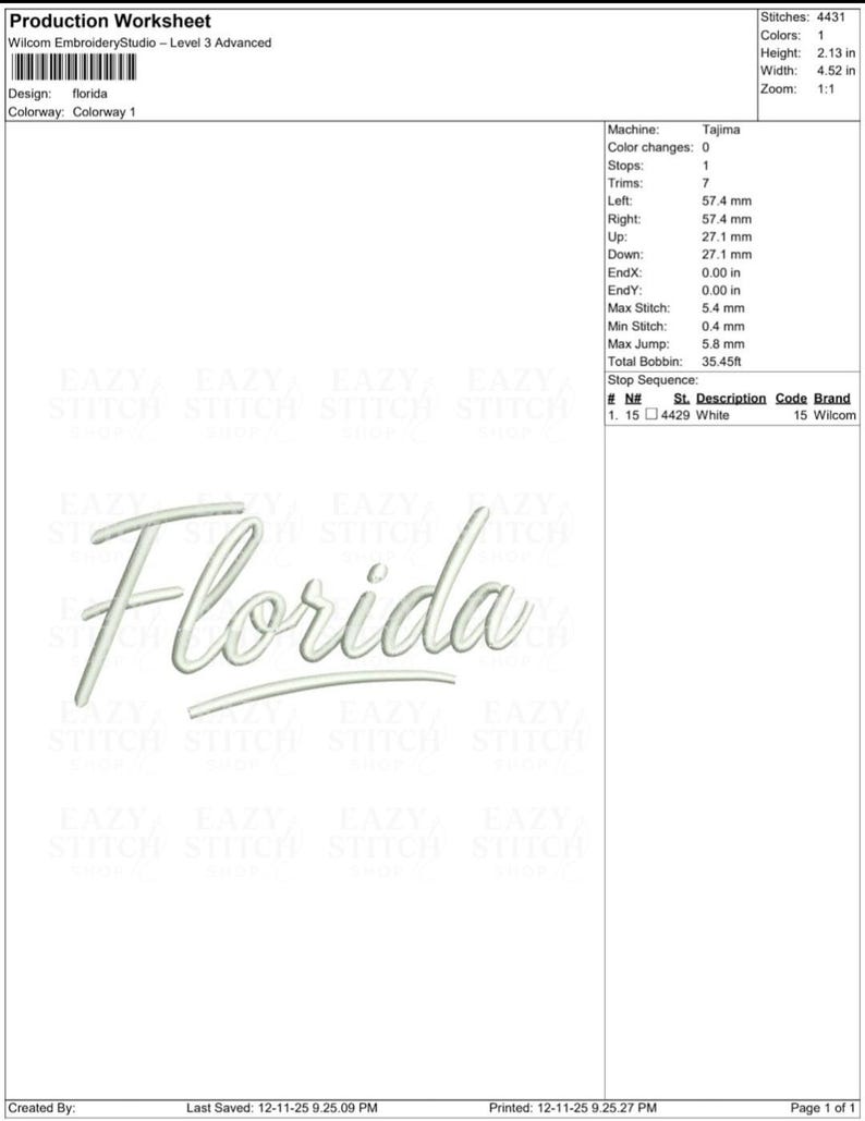 Florida Embroidery File – Script Design – DST PES EXP - Etsy