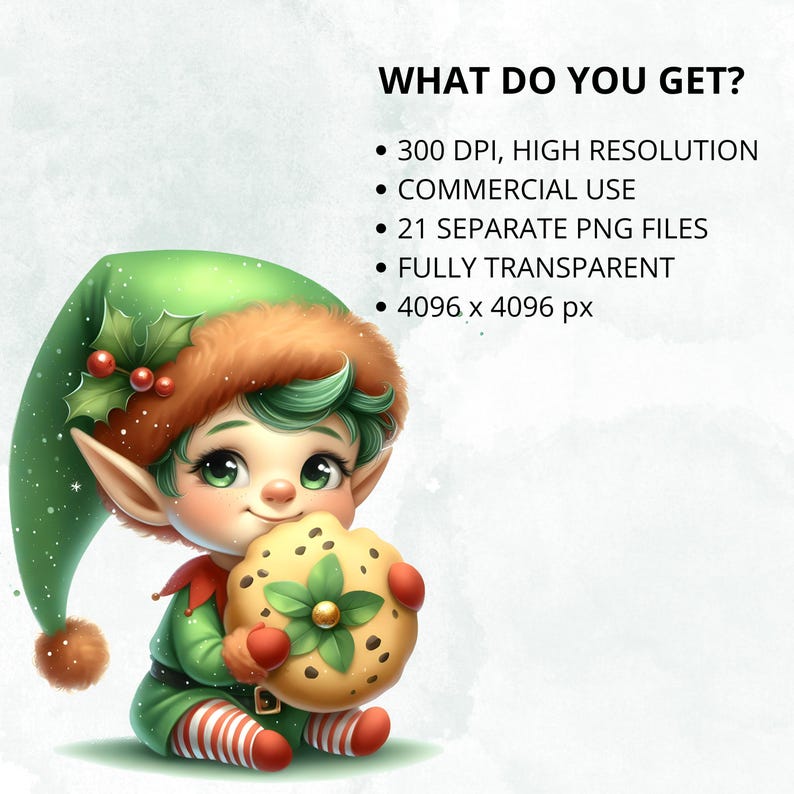 Cute Green Christmas Elf Clipart Collection, 21 Watercolor Pngs for ...