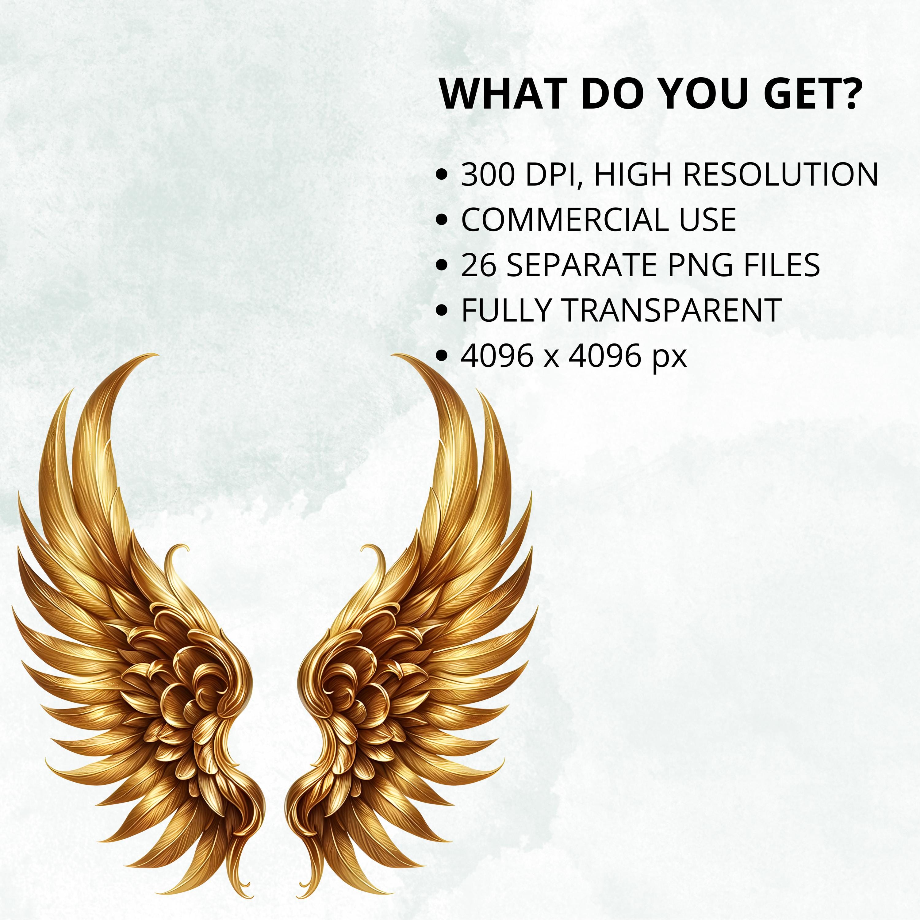 Gold Watercolor Angel Wings, 26 Clipart, Watercolor Clipart, PNG Format ...