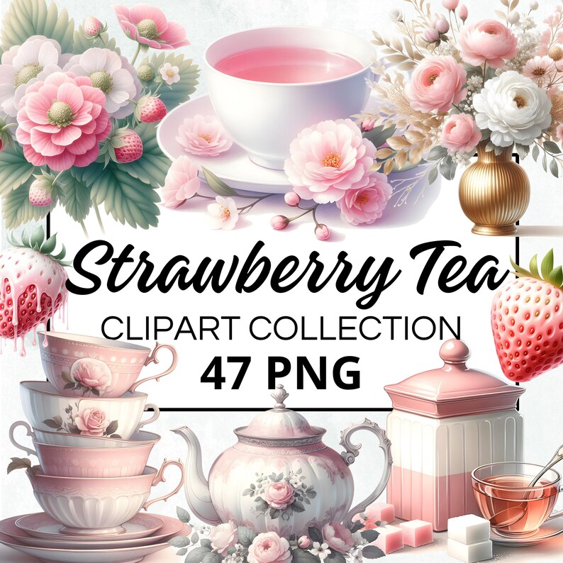 Strawberry Tea Watercolor Clipart Bundle, Digital Scrapbook & Craft ...