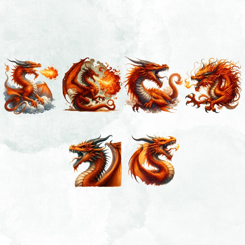 Dragon Orange Clipart Collection, 30 Watercolor Pngs for Instant ...