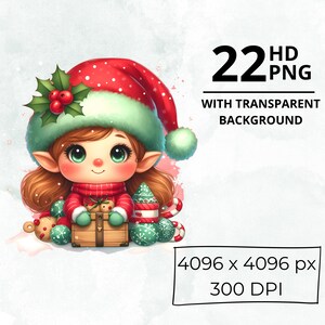 Christmas Elf Cute Clipart Collection, 22 Watercolor Pngs for Instant ...