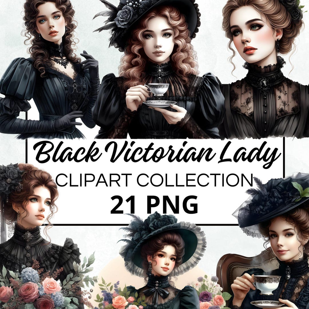 Victorian Lady Black Watercolor Clipart Bundle, Digital Scrapbook ...