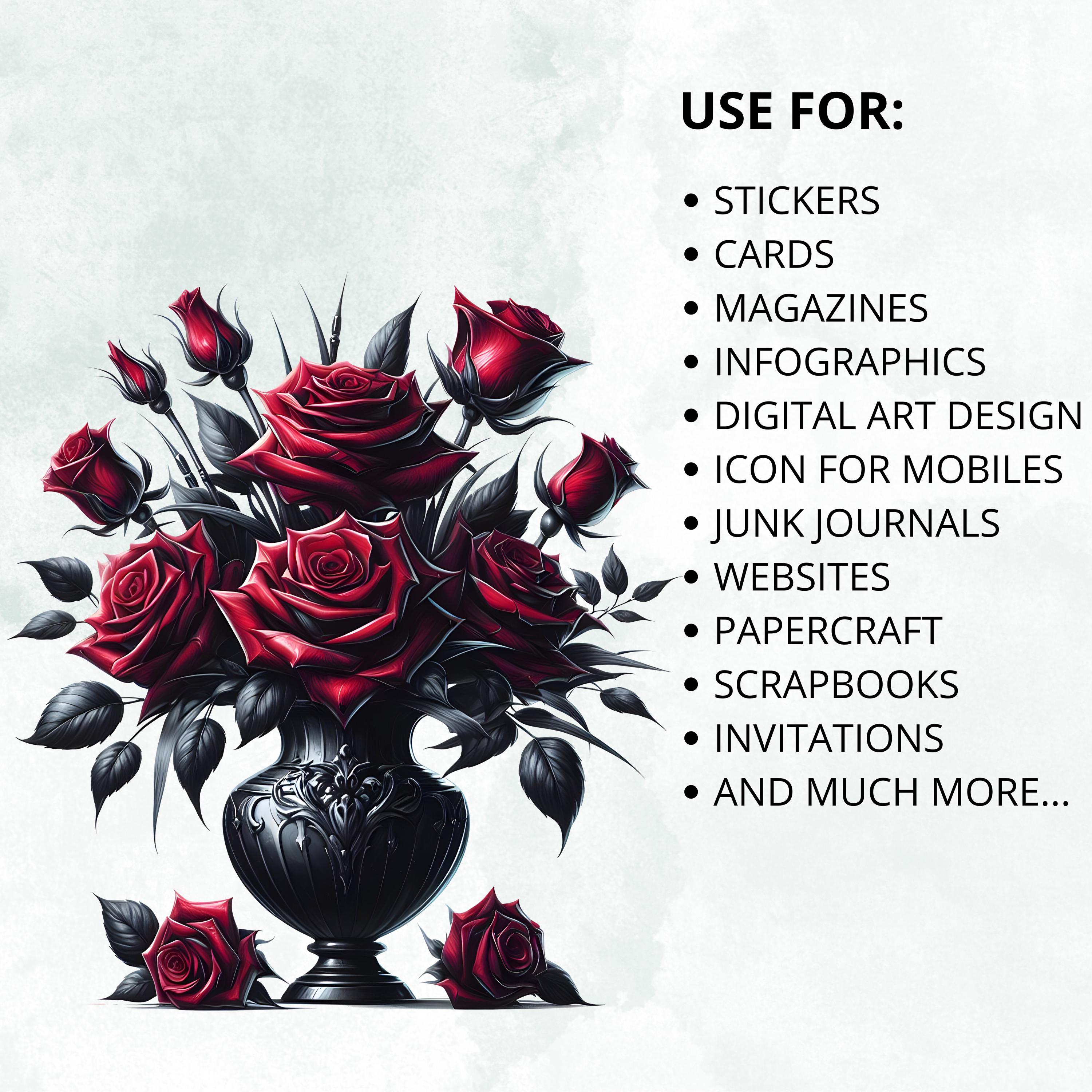Gothic Red Rose Watercolor Clipart Bundle | Digital Scrapbook & Craft ...