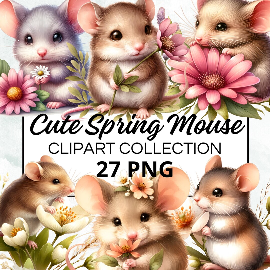 Cute Spring Mouse Clipart Collection, 27 Watercolor Pngs for Instant ...