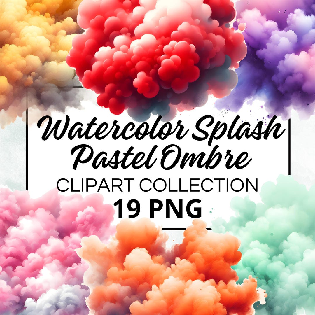 Pastel Ombre Watercolor Splash Watercolor Clipart Bundle, Digital ...