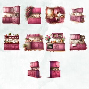 Kitchen Fuchsia Watercolor Clipart Bundle, Digital Scrapbook & Craft ...