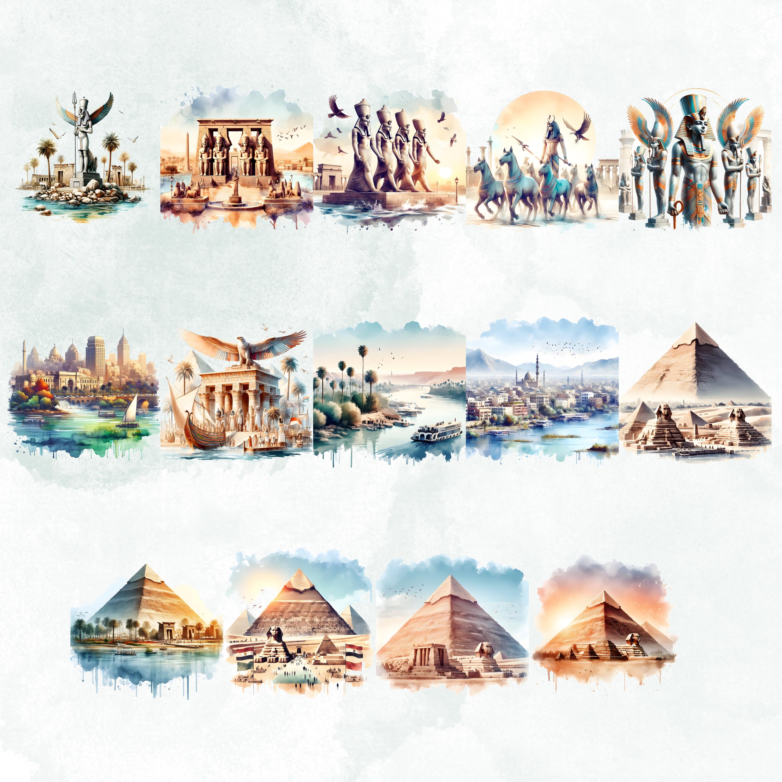 Egypt Element Clipart Collection, 59 Watercolor Pngs for Instant ...