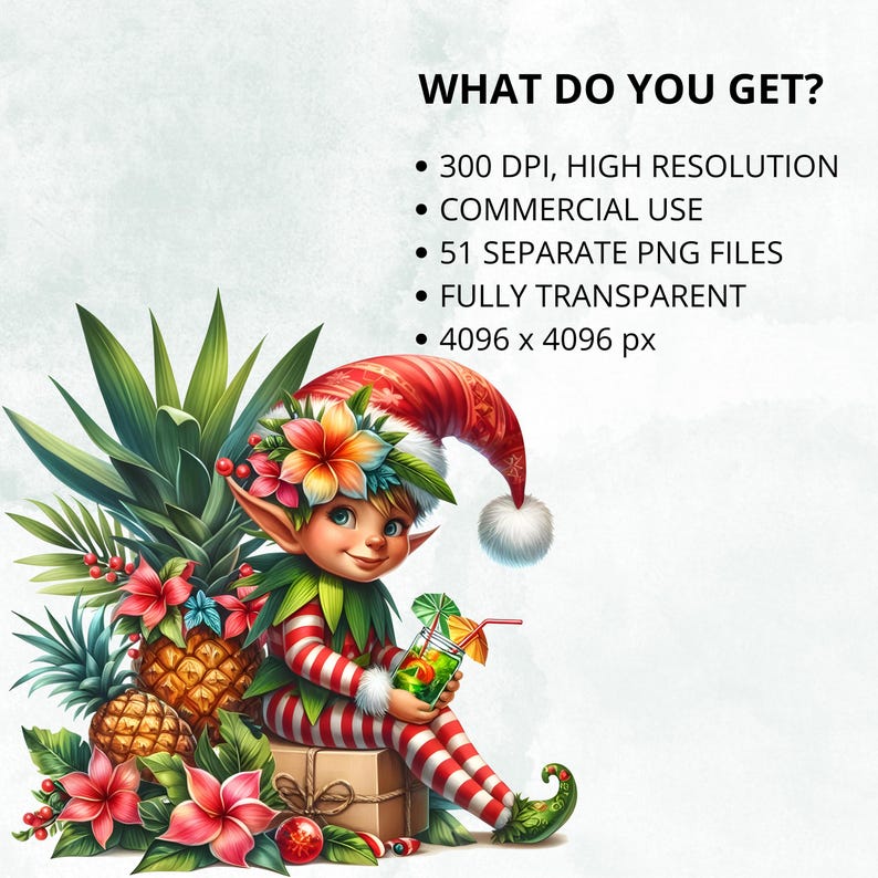 Tropical Christmas Watercolor Clipart Bundle, Digital Scrapbook & Craft ...