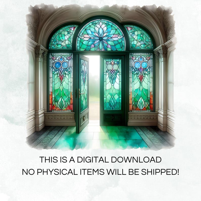 Emerald Stained Glass Window Clipart Collection, 33 Watercolor Pngs for ...