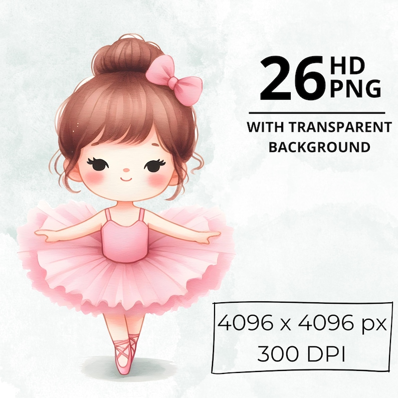 Cute Pink Ballerina Clipart Collection, 26 Watercolor Pngs for Instant ...